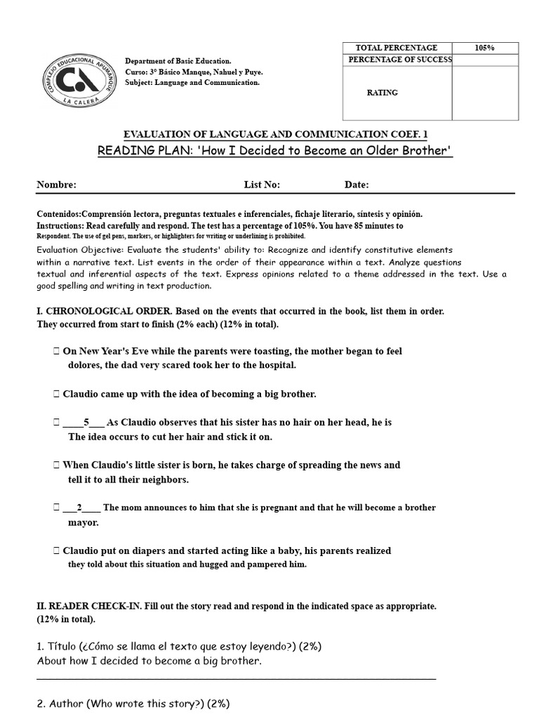 Language Evaluation for 3rd Grade Students | PDF