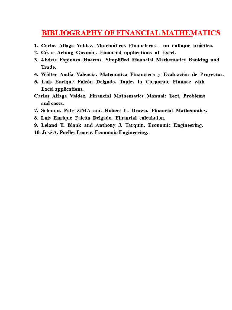 FINANCIAL MATHEMATICS BIBLIOGRAPHY | PDF