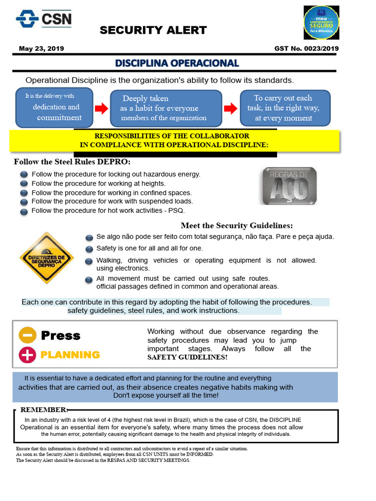 023 - Security Alert - Operational Discipline | PDF | Safety | Disciplines