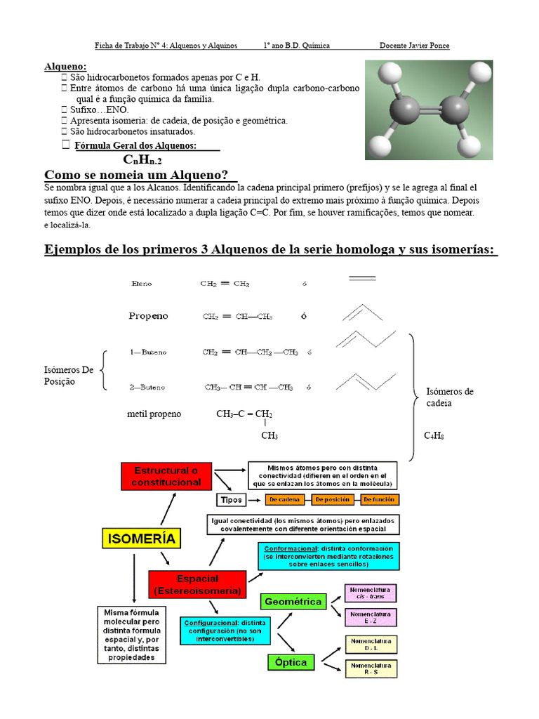 Ficha de Trabalho N° 4 Alquenos e Alquinos | PDF | Alceno | Alcano