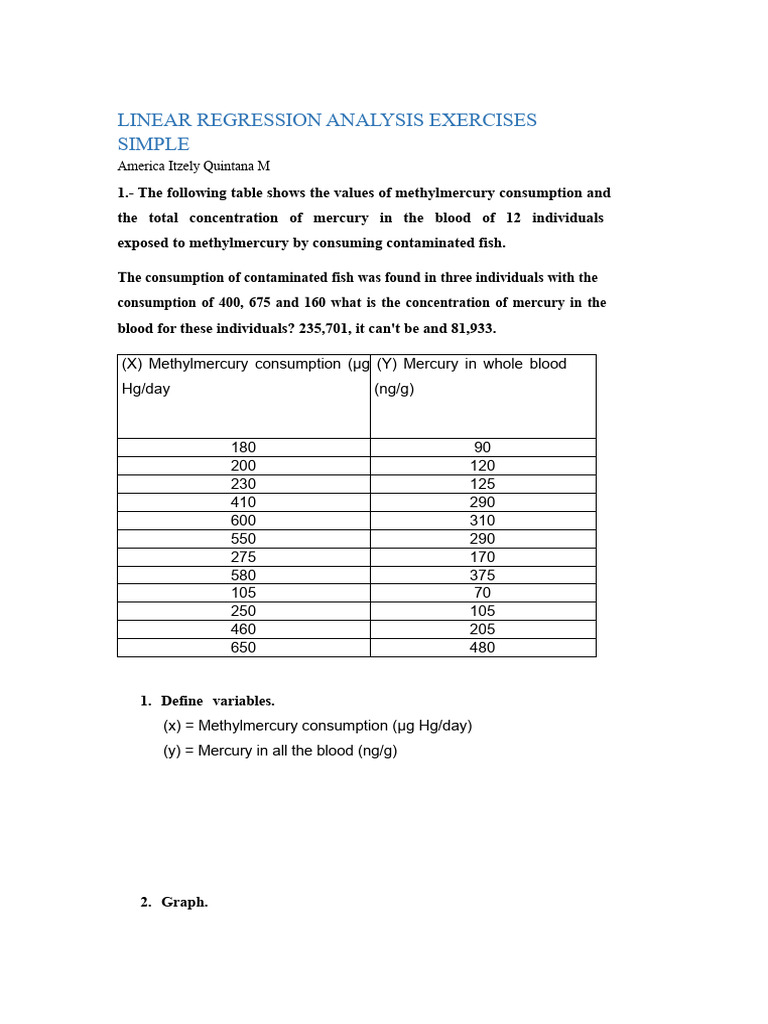 Simple linear regression analysis exercises | PDF | Regression Analysis ...