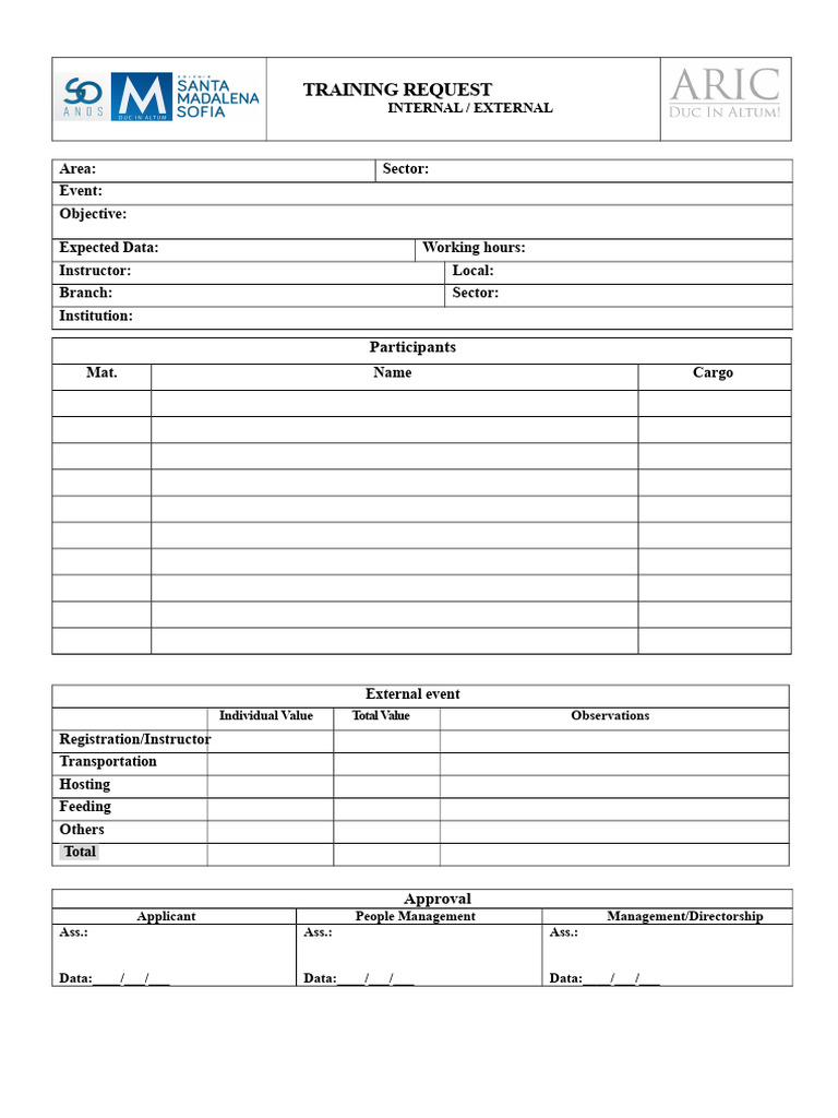 Request For Internal and External Training | PDF