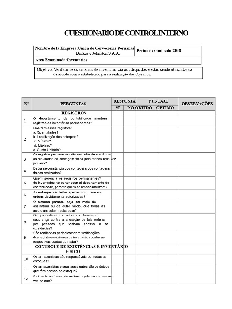 Controle Interno de Inventários 2018 | PDF | Inventário | Contabilidade