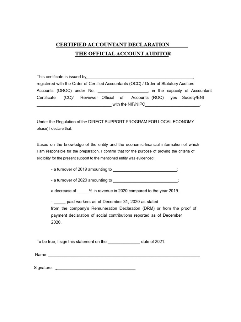 Draft Declaration On The Commitment of Honor Certified Accountant (CC ...