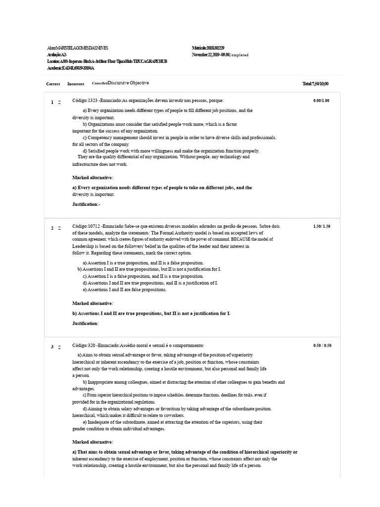 Test A2 Comp Organization | PDF | Human Capital | Leadership