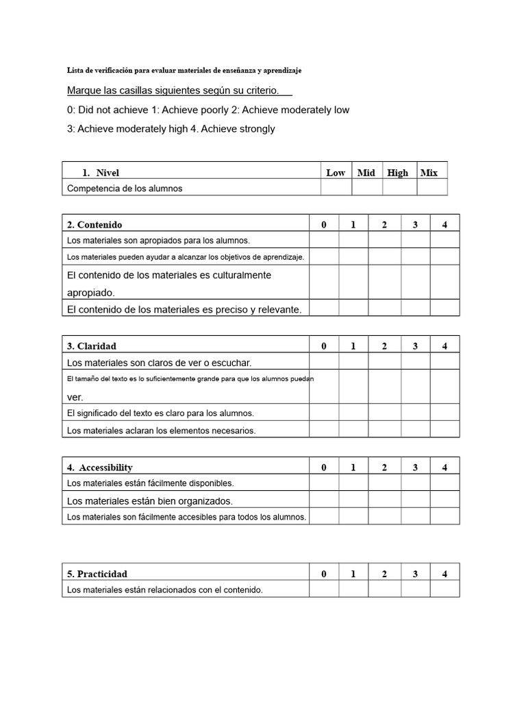 Lista de Verificación para Evaluar Materiales de Enseñanza y ...