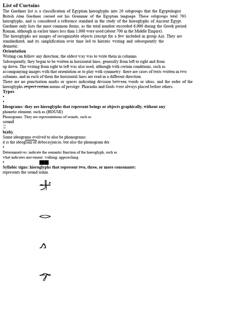 Gardiner List.pdf | PDF | Egyptian Hieroglyphs