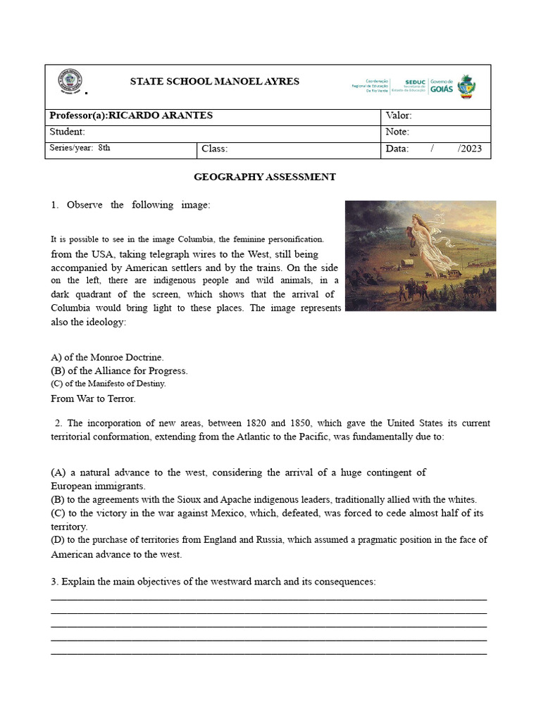 8th Grade Geography Assessment: Manifest Destiny | PDF | The United States
