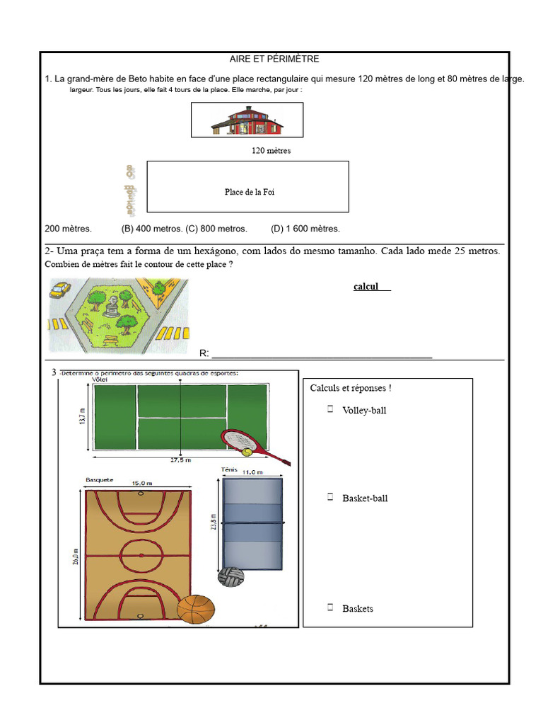 Calculs de périmètre et superficie | PDF | Zone | Mathématiques ...