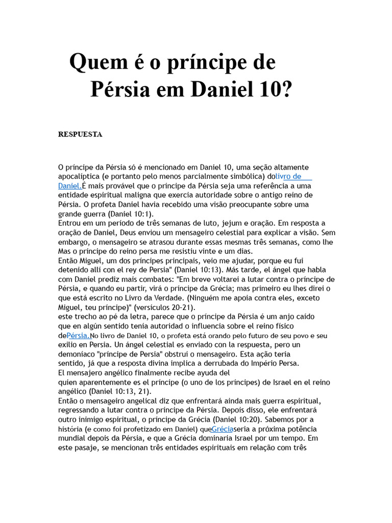 Quem é o Príncipe da Pérsia em Daniel 10 | PDF | Daniel (personagem ...