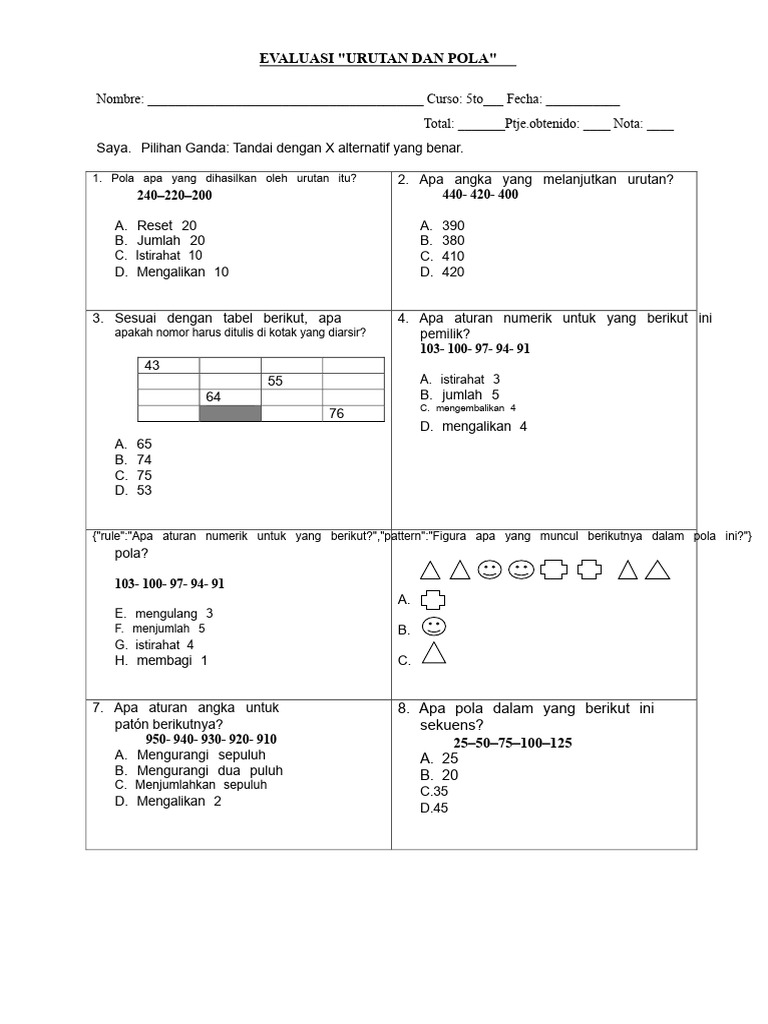 Evaluasi Pola dan Urutan Angka | PDF
