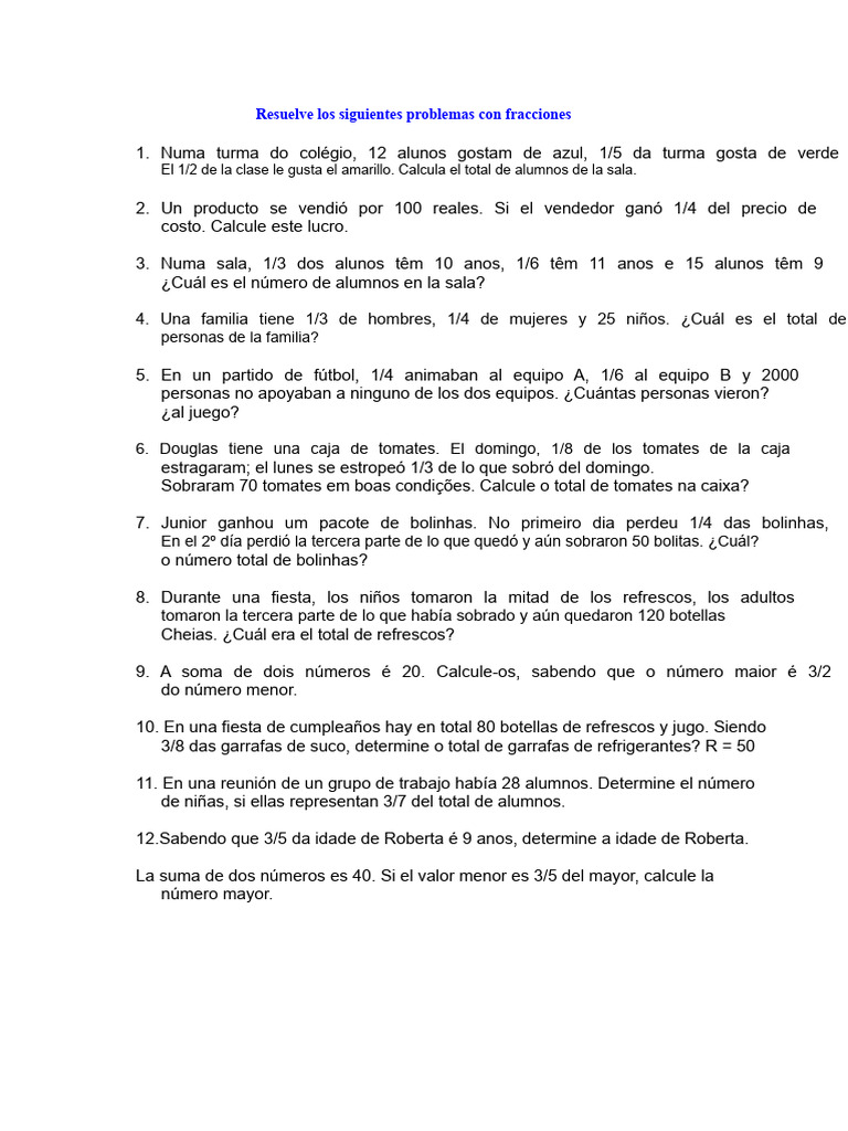 Ejercicio de Matemáticas Con Solución Problemas Con Fracciones | PDF