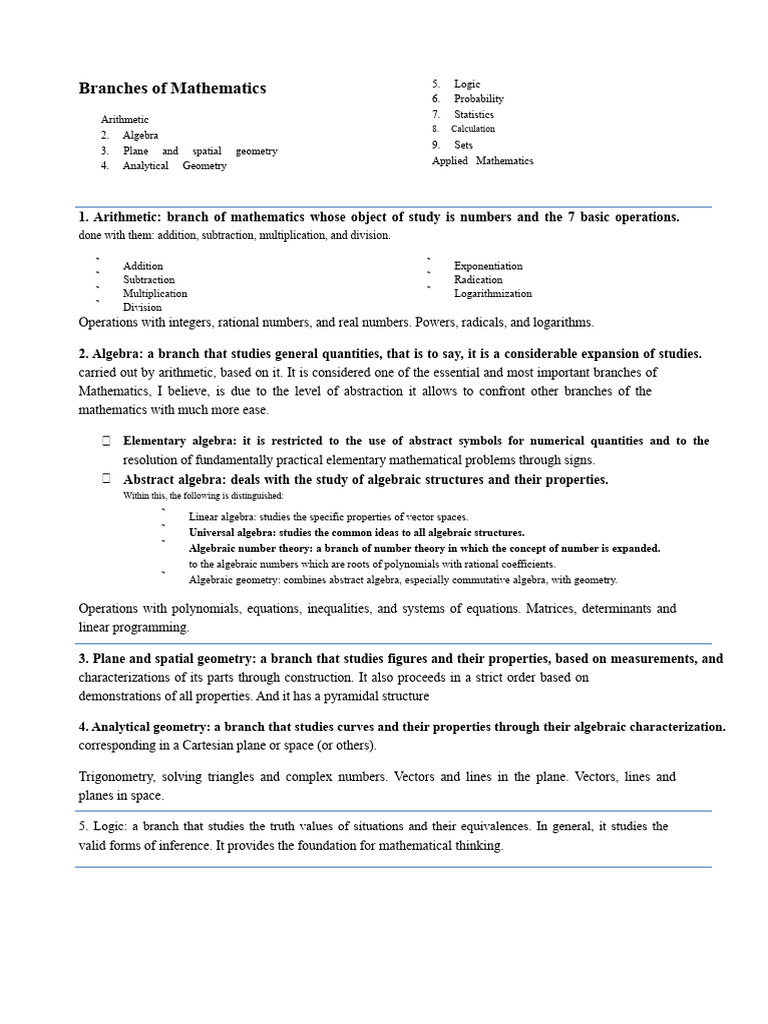 Branches of Mathematics | PDF | Algebra | Geometry