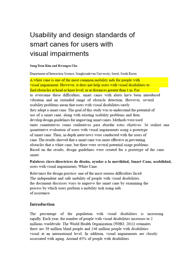 Smart Cane Usability for Visually Impaired | PDF | Usability | Visual ...
