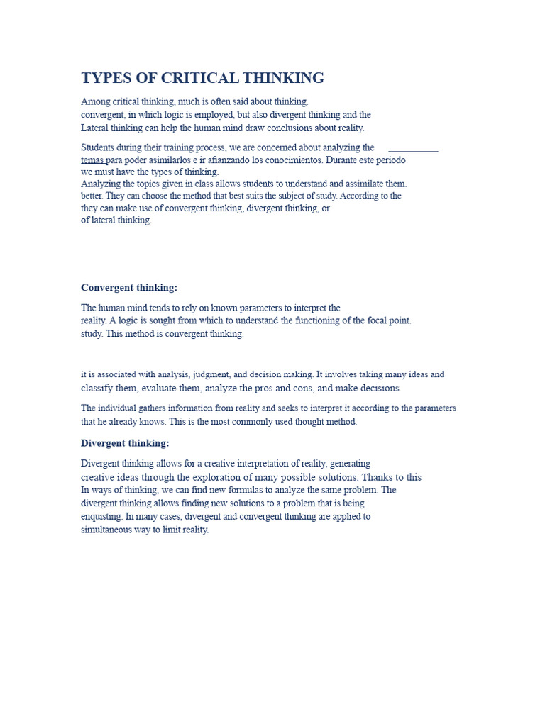 Understanding Types of Critical Thinking | PDF | Thought | Critical ...