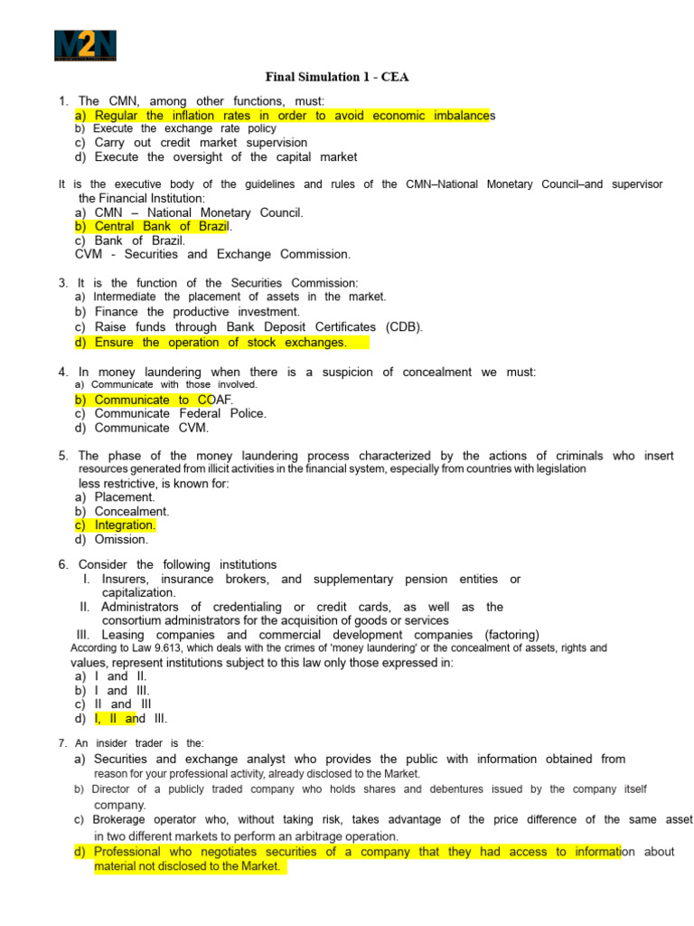 Final Simulation 1 With Answers | PDF | Bonds (Finance) | Financial Risk