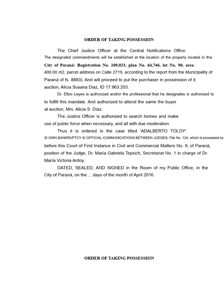 Command To Take Possession of LAND | PDF | Political Law ...