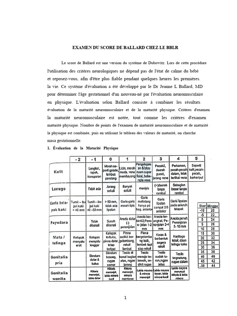 Examen Du Score de Ballard Chez Les BBLR | PDF | Nourrisson | Genou