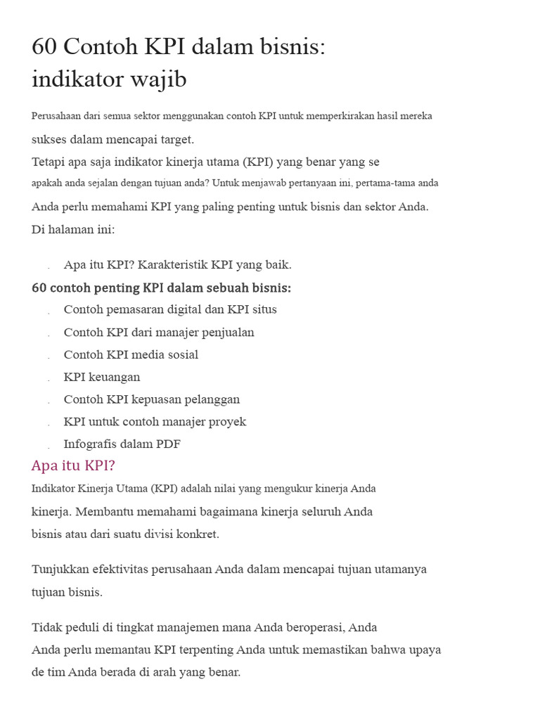 60 Contoh KPI Penting untuk Bisnis | PDF