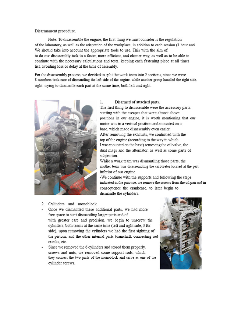 Assembly and Disassembly Procedure | PDF | Piston | Engines