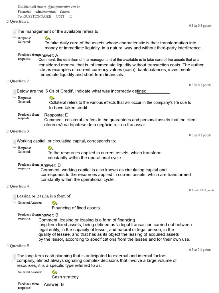 FINANCIAL MANAGEMENT questionnaire Unit II.docx | PDF | Lease | Business