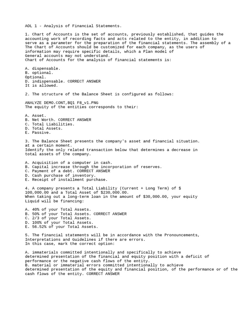 AOL 1 - Analysis of Financial Statements | PDF | Balance Sheet | Equity ...