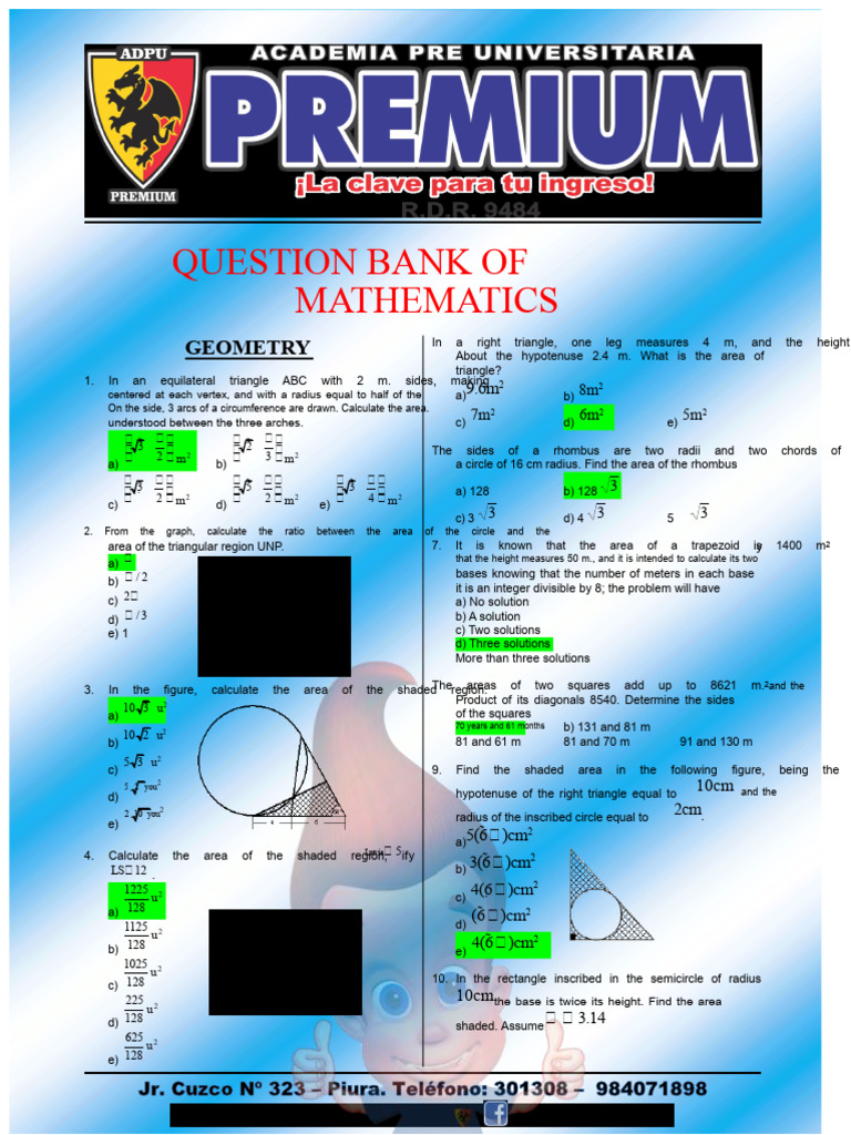 Premium Question Bank - Mathematics Geometry | PDF | Area | Triangle