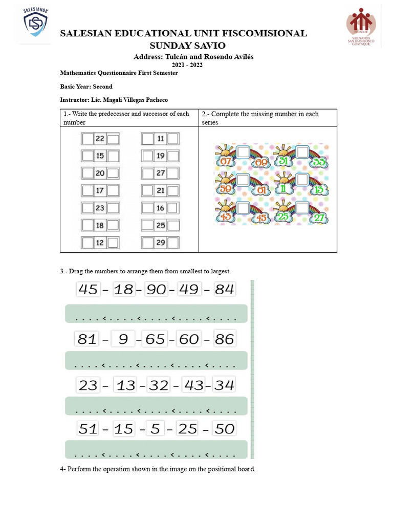 Mathematics Questionnaire - First semester. | PDF | Discrete ...