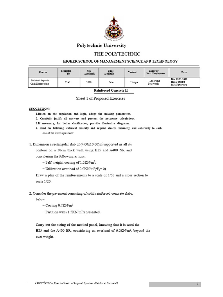 Reinforced Concrete II Exercises Sheet | PDF | Bending | Stairs