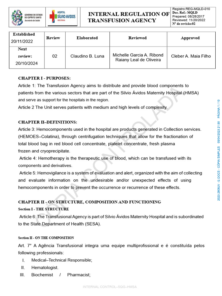 Internal Regulations at Hmsa 2022 - Sent Edocs1 | PDF | Blood ...