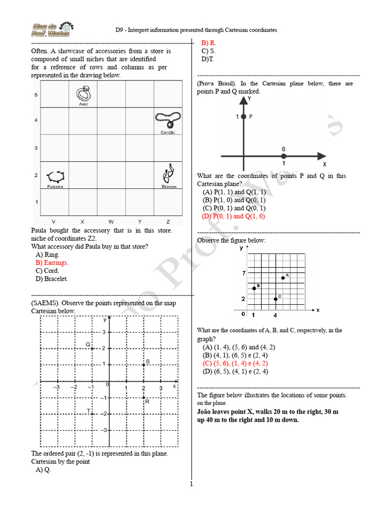 D9 (9th GRADE - Math) - Blog of Prof. Warles | PDF | Cartesian ...