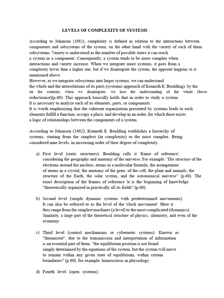 Levels of Complexity of Systems | PDF | System | Complexity