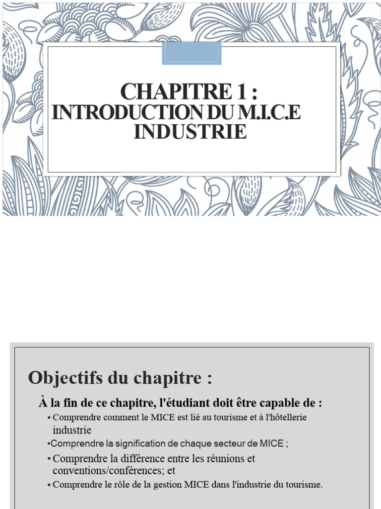 Introduction à l'industrie MICE et tourisme | PDF | Tourisme | Hôtel