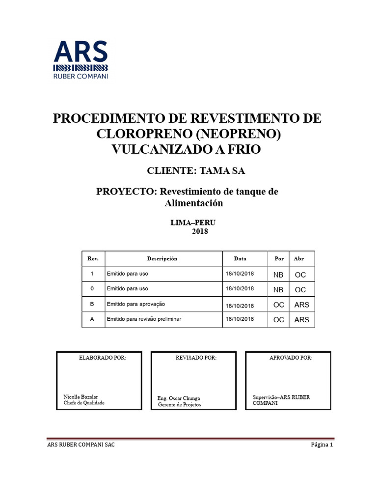 Procedimento de Revestimento de Cloropreno (Neopreno) Vulcanizado A ...