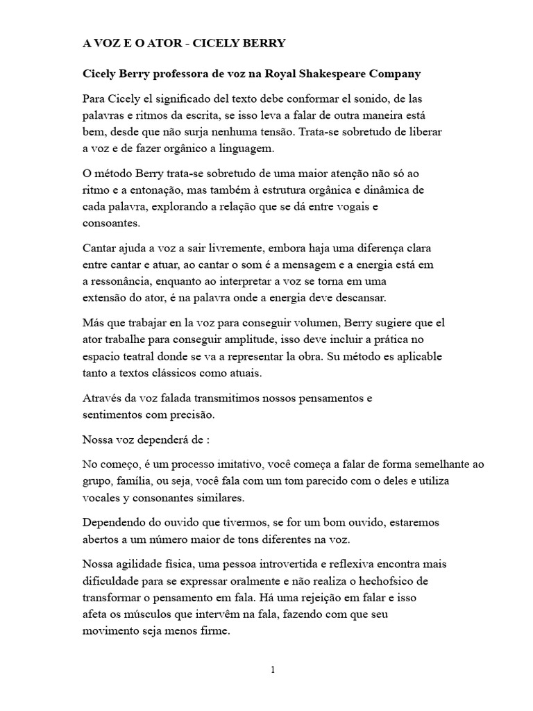 Técnicas de Voz para Atores: Cicely Berry | PDF | Som | Pensamento