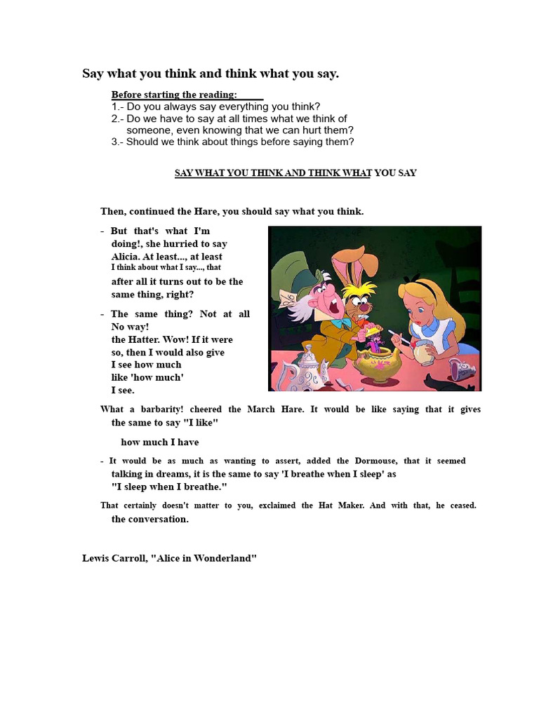 SAY WHAT YOU THINK AND THINK ABOUT WHAT YOU SAY | PDF
