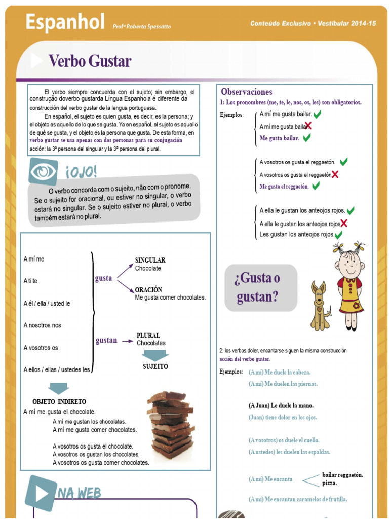 Uso del Verbo Gustar en Español | PDF | Verbo | Asunto (gramática)