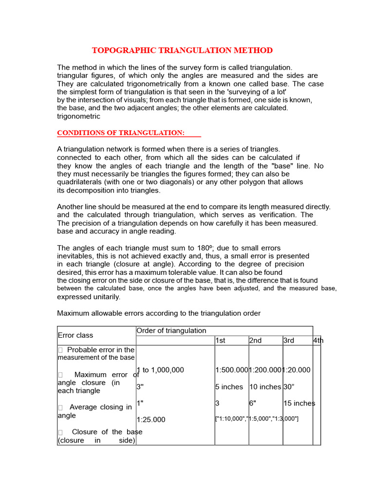 Topographic Triangulation Method | PDF | Triangle | Surveying