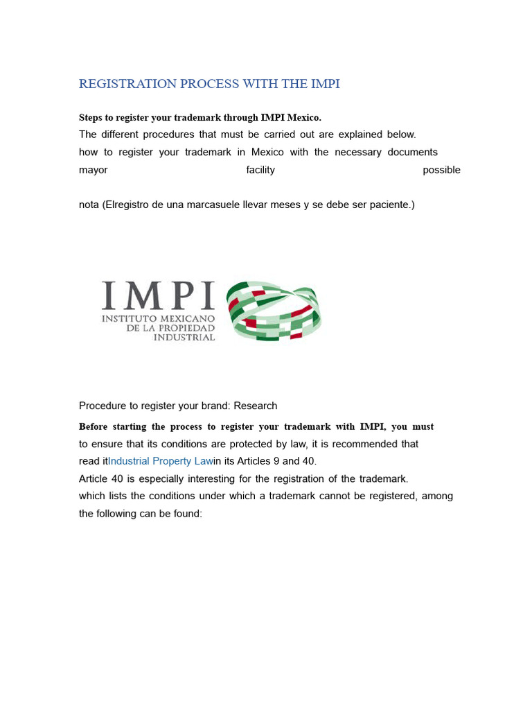 Registration Process Before The IMPI | PDF | Trademark