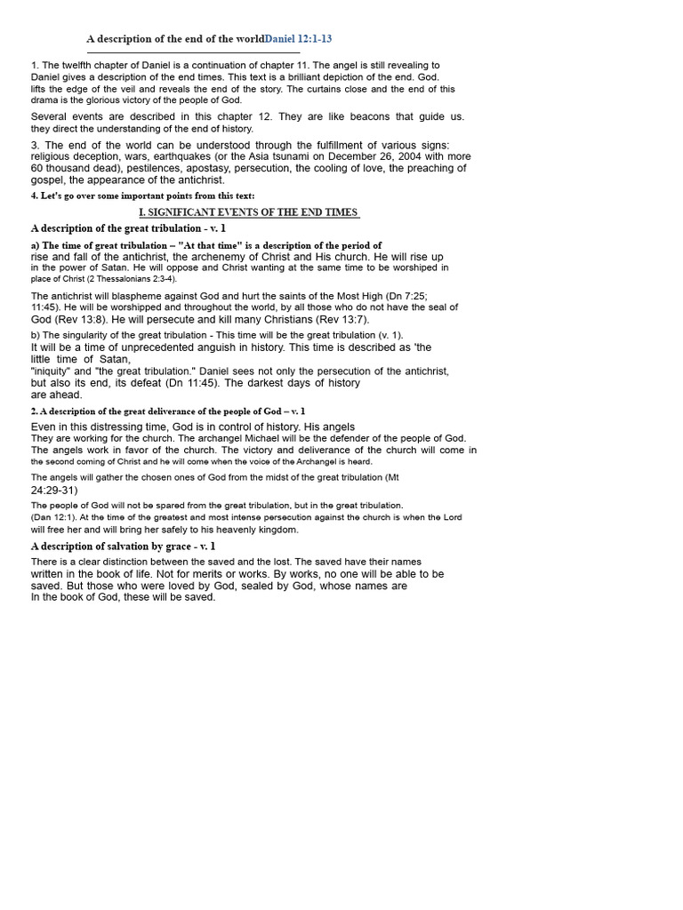 A description of the end of the world - Daniel 12:1-13 | PDF ...