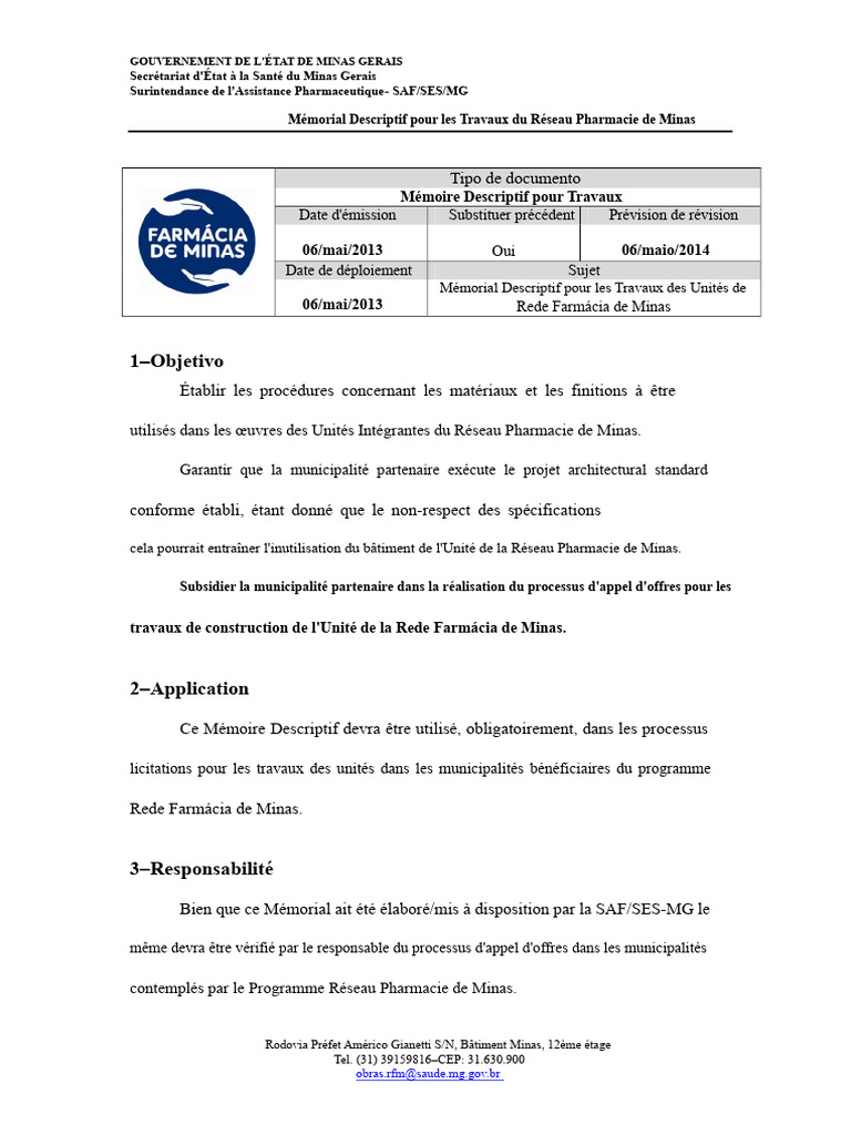 Mémorial Descriptif Réseau Pharmacie Minas | PDF | Peinture | Matériaux