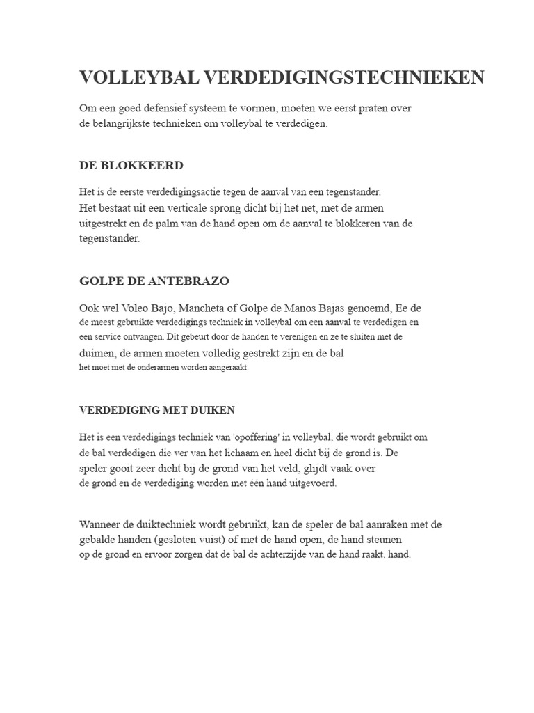 Verdediging - en Aanvalstechnieken Van Volleybal | PDF