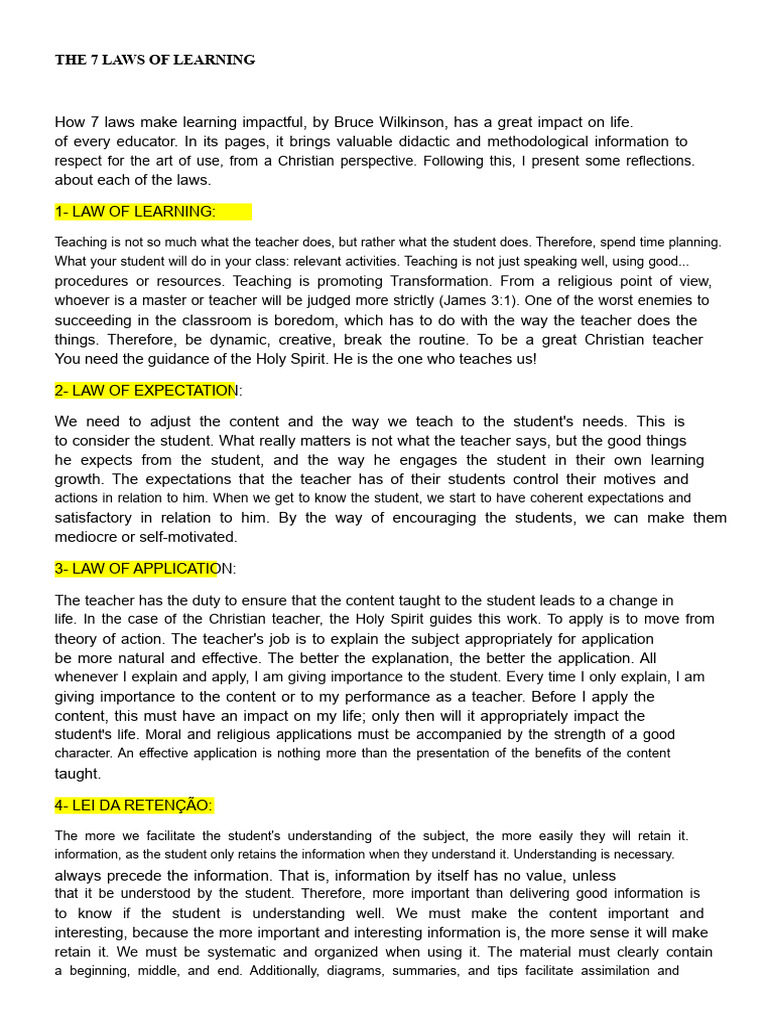 7 Essential Laws of Impactful Learning | PDF | Teachers | Information