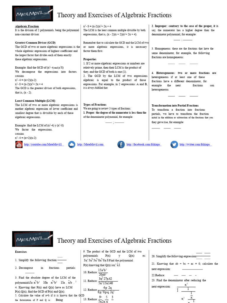 Algebraic Fractions.pdf | PDF | Factorization | Abstract Algebra