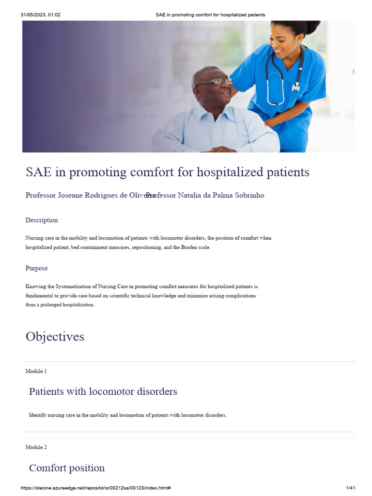 SAE in Promoting Comfort For Hospitalized Patients | PDF | Nursing ...