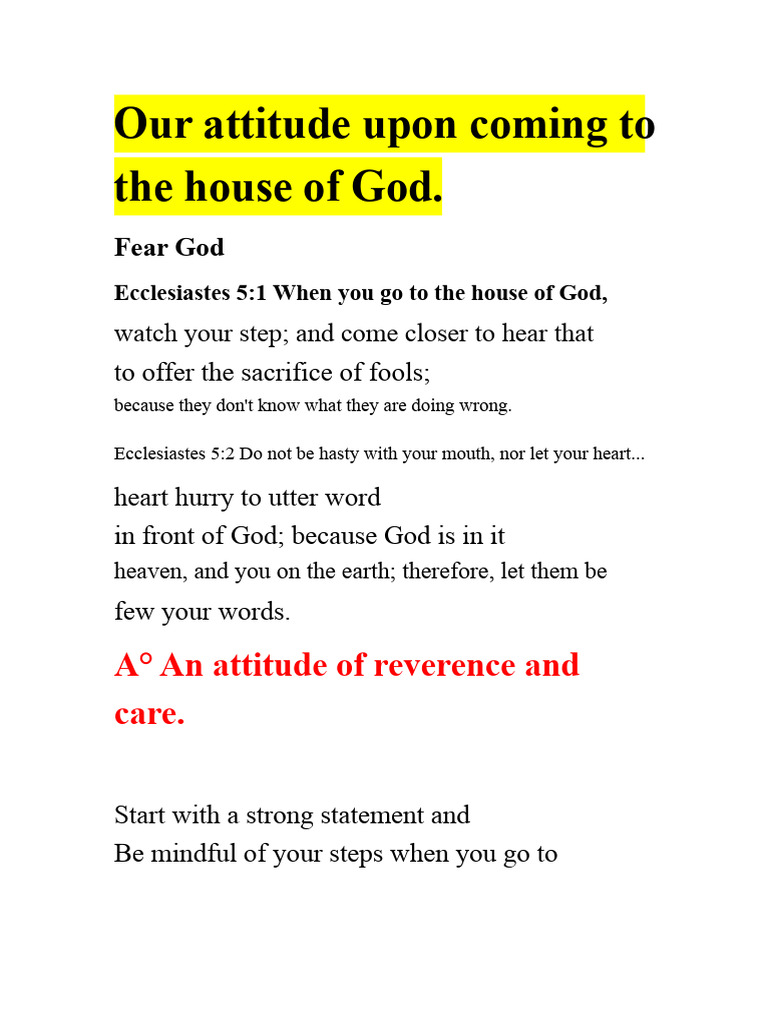 Our attitude when coming to the house of God | PDF | Worship | God