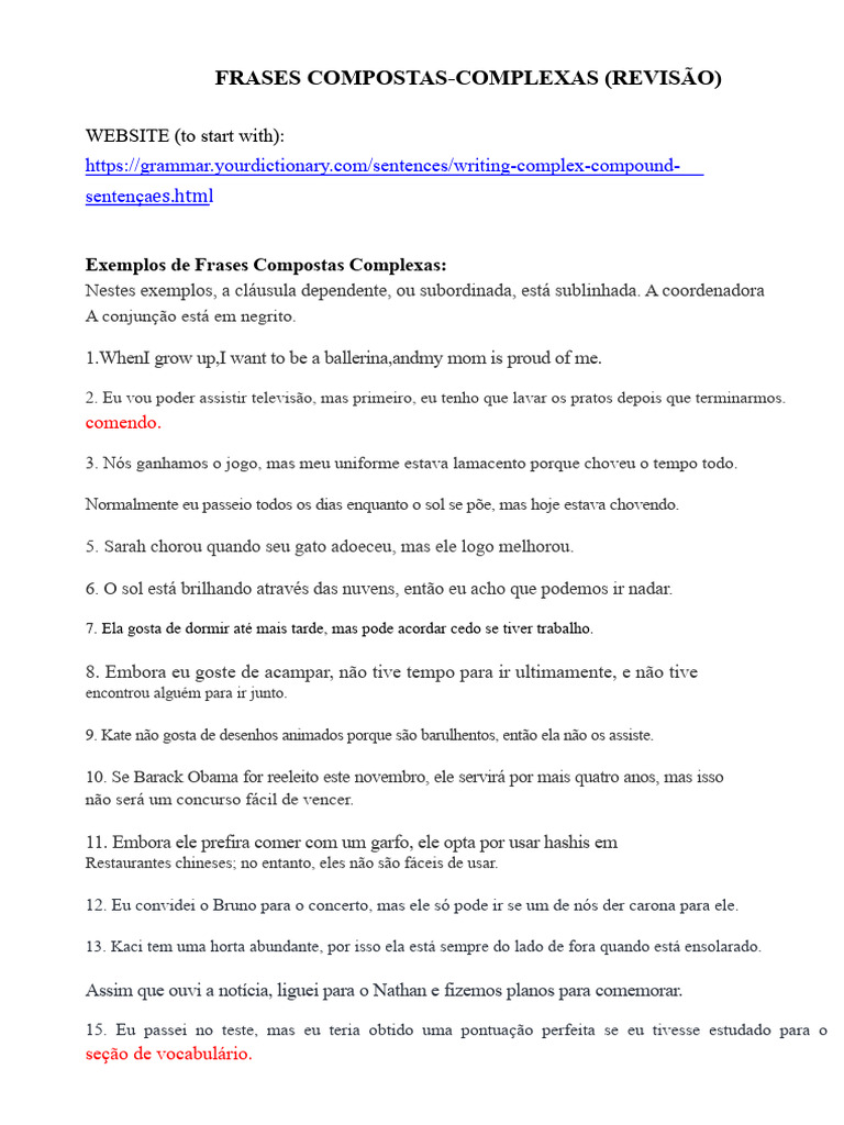 Exemplos de Frases Compostas Complexas | PDF