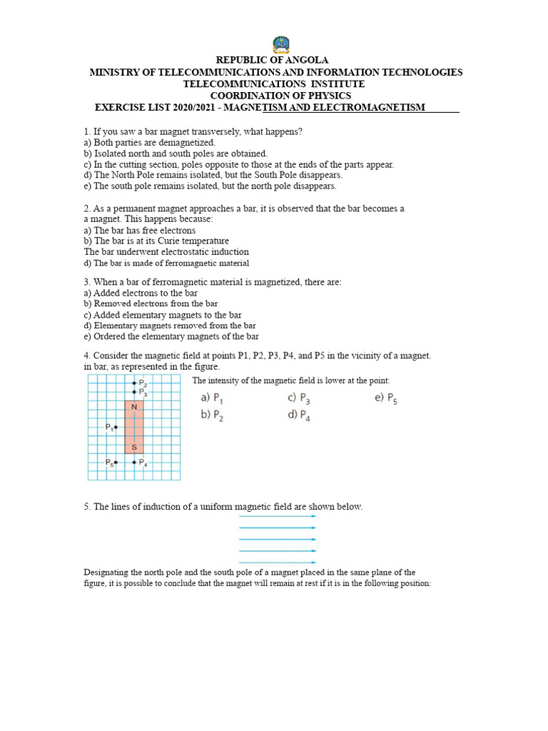 List of Exercises On Magnetism and Electromagnetism | PDF | Magnetic ...