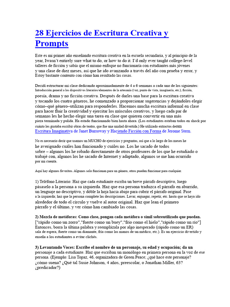 28 Ejercicios de Escritura Creativa | PDF