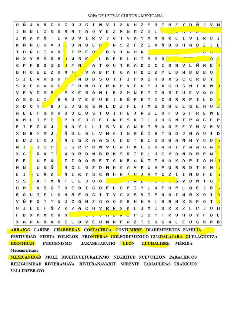 Sopa de Letras: Cultura Mexicana | PDF